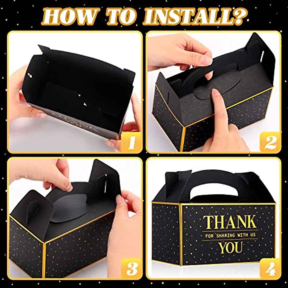 Yahenda 60 Pcs Thank You Gable Treat Boxes Black and Gold Gift Box Thank You Party Favor Boxes Bronzing Small Goodies Gift Wrap Boxes for Birthday Wedding Graduation Party Teacher Appreciation Gifts
