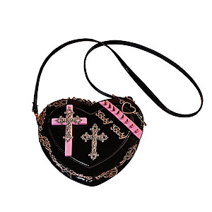 Punk Gothic Heart Shape Purse Chain Crossbody Handbag Studded Fashion Halloween Accessories Studded Shoulder Bag