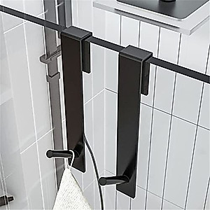 EAGLES 2PCS Shower Door Hooks,5 Inch Towel Hooks for Bathrooms Frameless Glass Shower Door,Stainless Steel Shower Towel Hook,Heavy Duty Bath Hook for Robe,Towel - Black