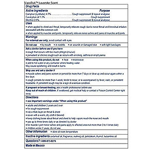 Vicks VapoRub, Lavender Scent, Cough Suppressant, Topical Chest Rub & Analgesic Ointment, Medicated Vicks Vapors, Relief From Cough Due to Cold, Aches & Pains, 1.76oz