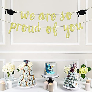 Gold Glitter We Are So Proud of You Banner, Class of 2023/Congrats 2023 Grad/We Will Miss You, 2023 Graduation Party Decorations
