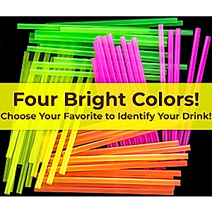 Blacklight Neon Drinking Straws 600 Pack in 4 Bright Colors for Retro Party Time or Kids Birthday. Individually Wrapped 7.75 Inch BPA-Free Straight Straw in a Paper Wrapper. Great for Craft Projects!