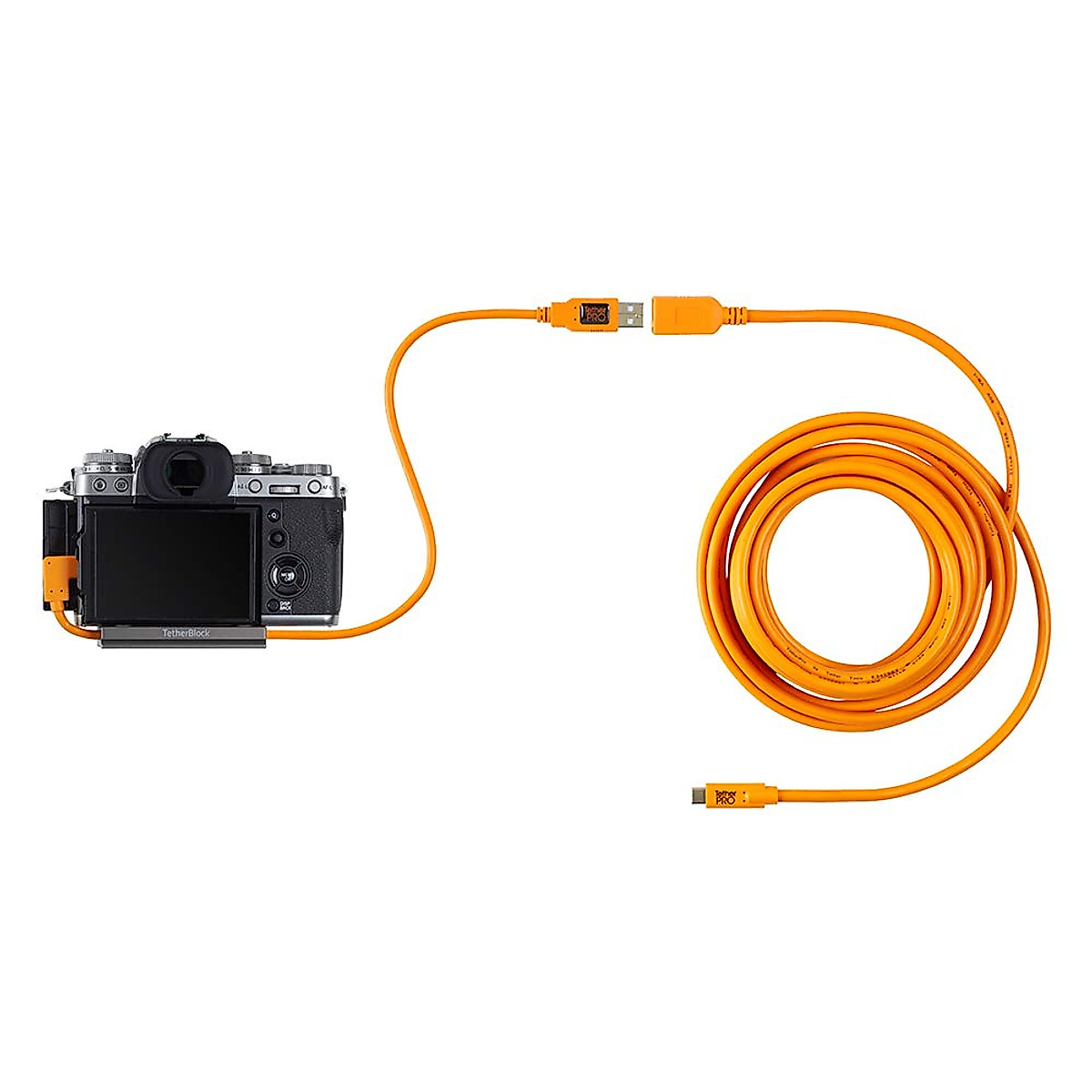TetherPro USB 3.0 to USB-C Right Angle Adapter Cable | for Fast Transfer and Connection Between Camera and Computer | High Visibility Orange | 20 inches (50 cm) | Tether Tools