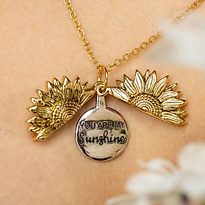 Bee Kind The Original You Are My Sunshine Sunflower Necklace for Girls - A Sunflower Locket Necklace Made With Stainless Steel and 18K Gold Plating comes with Personalized Gift with Box for Women