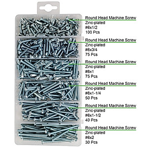 T.K.Excellent #8x1/2 to #8x2 Machine Screws Assortment Kit Electrical Outlet Screws Fully Threaded Phillips Drive, 370 Pcs