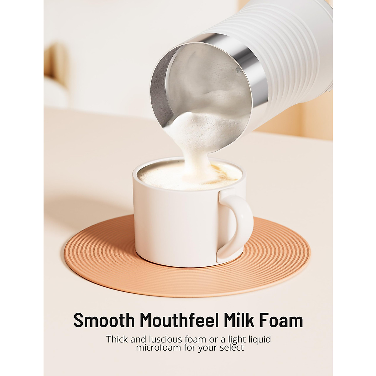 Milk Frother, 4-in-1 Milk Frother and Steamer, Frother for Coffee, Hot & Cold Foam Maker for Latte, Cappuccino, Macchiato, Electric Milk Frother Warmer with Silent Operation & Auto Shut-off (White)