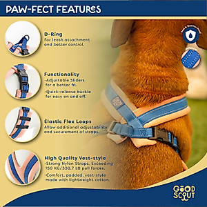 Good Scout Dog Harness Medium Sized Dog, Heavy Duty Padded Dog Vest Harness, Durable Dog Body Harness, Adjustable for a Comfortable & Safe Fit, D-Ring for Quick Leash Attachment, Blue/Blush