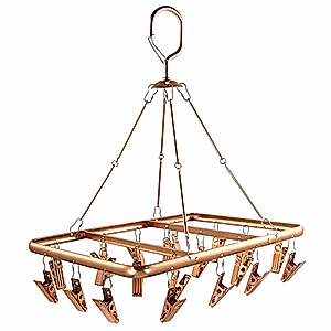 kuaguan Clothes Drying Rack Golden Clip Bra Hangers with 20 Clips Drying Clips Clothes Hangers for Drying Socks Aluminum Alloy Drying Hanger Drying Towels Underwear Bras Baby Clothes