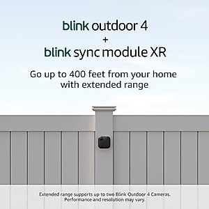 Blink Outdoor 4 + Sync Module XR — Wire-free smart security camera, two-year battery, go up to 400 feet from your home with extended range — 1 camera system