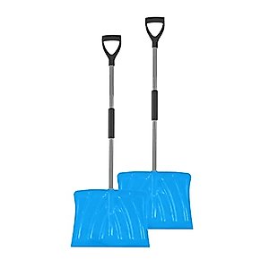 Superio Plastic Snow Shovel 18" Wide Snow Shovel for Driveway Heavy Duty Snow Shovel Snow Removal Snow Pusher Shovel with 51" Metal Handle (Blue, 2 Pack)