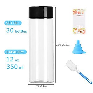 Naivees 30 Pcs 12 Oz Juice Bottles with Black Lids Empty Plastic Round Bottle Reusable Round Containers with Caps Suitable for Water Juice Tea Milk and Other Beverages