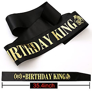 80TH Birthday King Crown and Birthday King Sash,80TH Birthday Gifts for Men. Birthday Party Decoration for Men(Gold)