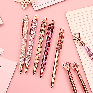 12 Pcs Rose Gold Ballpoint Pen Set Metal Crystal Diamond Pen Liquid Sand Glitter Pen for Journaling Black Ink Retractable Crystal Glitter Fancy Pens Gifts for Women School Wedding Office Home Supplies
