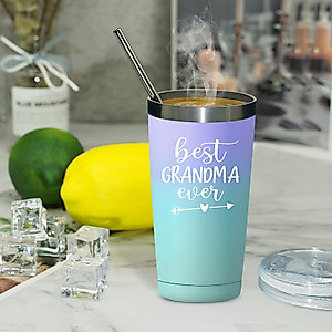 Fufandi Grandma Gifts, Best Grandma Ever - Grandma Gifts from Grandchildren - Gifts Ideas for Grandma - Mothers Day Christmas Birthday Gifts for Grandma, Grandmother, Nana - Tumbler Cup 20oz