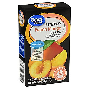 Great Value Sugar Free, Low Calorie ENERGY Peach Mango Drink Mix (Pack of 6)