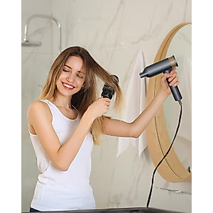 Edvision Hair Dryer with Nozzle, 200 Million Negative Ionic Blow Dryer, 110000rpm High-Speed Brushless Motor for Fast Drying, Powerful 1300W Low Noise Auto-Cleaning Thermal-Control Hairdryer, Grey