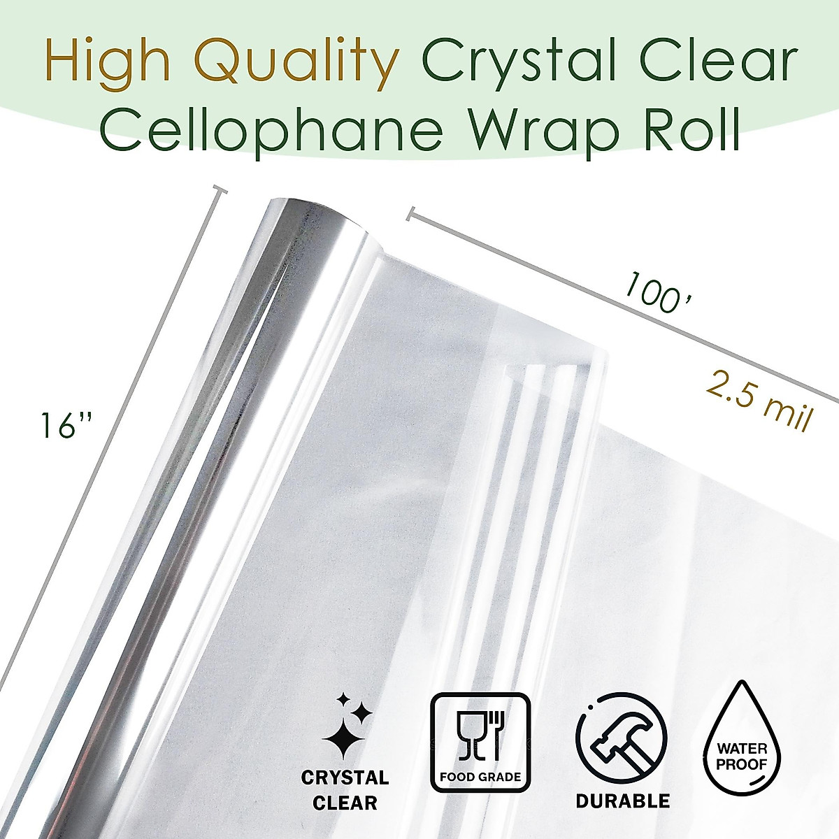 Craft And Party Clear Cellophane Wrap Roll, 16" X 100ft Cellophane Roll, Gift Wrap Roll - Not Folded