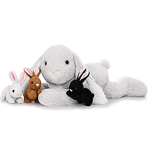 BENINY 4Pcs Bunny Stuffed Animal - 24"" Large Stuffed Bunny Rabbit Plush Toy Gifts for Kids - Cuddly Mommy Bunny Surprise with 3 Small Bunnies