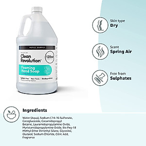 Clean Revolution Foaming Hand Soap Refill Supply Container, Ready to Use Formula, Spring Air Fragrance, Gluten Free, 128 Fl. Oz