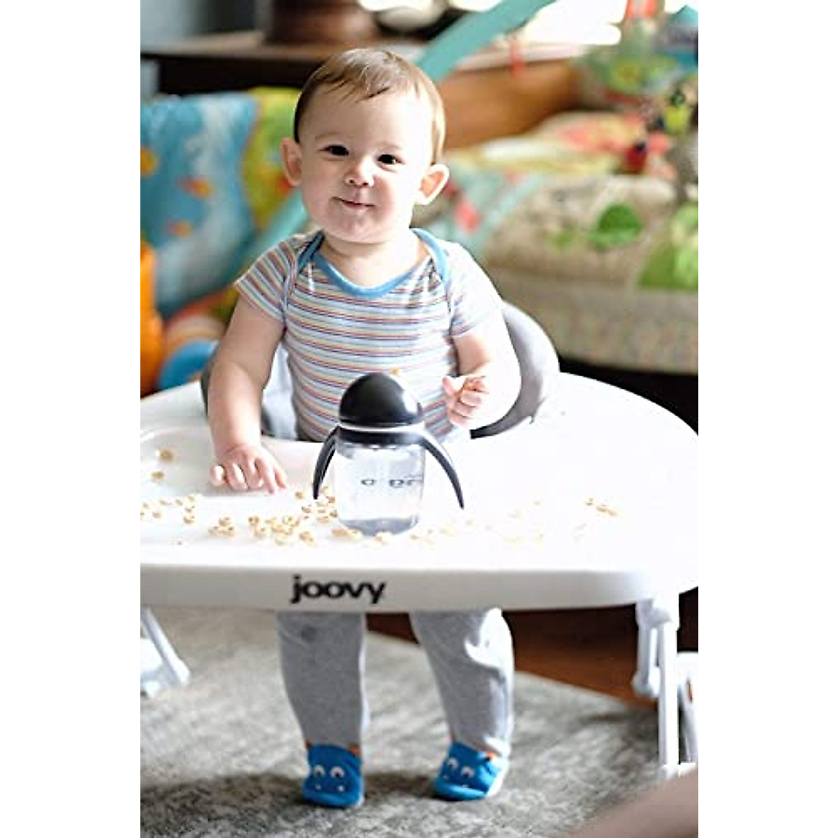 Joovy Spoon Baby Walker & Activity Center Featuring Three Adjustable Heights, Tough Luggage Grade Seat Material, and 30 lb Weight Capacity - JPMA Safety Certified (Charcoal)