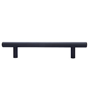 Amazon Basics Euro Bar Cabinet Handle (1/2-inch Diameter), 7.38-inch Length (5-inch Hole Center) - Flat Black, 10-Pack