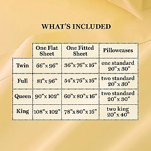 MARTHA STEWART 100% Cotton Queen Sheet Set - 4 Piece, Soft, Smooth, Durable, Easy Care, 16" Deep Pocket Sheets, Bedding Sheets, Sateen Sheets, 1 Flat, 1 Fitted, 2 Pillowcases, Yellow