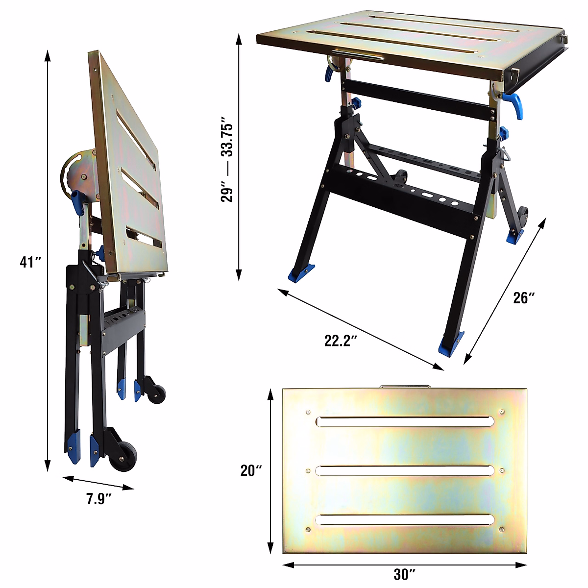 Olympia Tools Adjustable Welding Table with Wheels Portable Steel Stand Workbench 30 in. x 20 in.