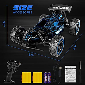 Tecnock RC Racing Car, 2.4Ghz High Speed Remote Control Car, 1:18 2WD Toy Cars Buggy for Boys & Girls with Two Rechargeable Batteries for Car, Gift for Kids(Blue&Light)