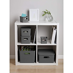 Superio Ribbed Collection - Decorative Plastic Lidded Home Storage Bins Organizer Baskets, X-Large Grey (1 Pack - 22 Liter) Stackable Container Box, for Organizing Closet Shelves Drawer Shelf