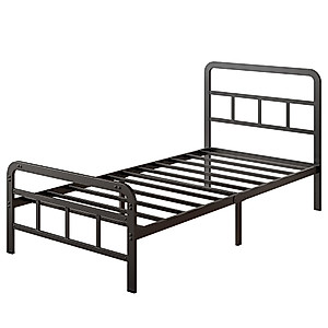 Lutown-Teen 12 Inch Twin Bed Frames with Headboard and Footboard, No Box Spring Needed, Heavy Duty Metal Mattress Foundation, Noise Free, Easy Assembly, Black