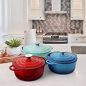 Trustmade 4.5 QT Cast Iron Dutch Oven, Enamel Coated Cookware Pot with Self Basting Lid for Home Baking, Braiser, Cooking, Blue