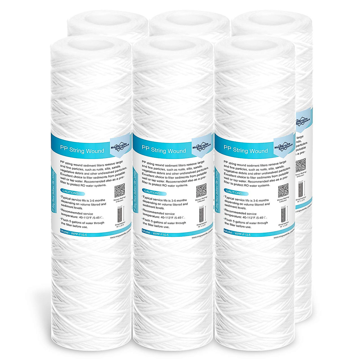 400G RO Membrane with Housing & 5 Micron String Wound Water Filter by Membrane Solutions, Whole House Water Filter Replacement Cartridge
