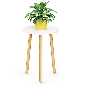 Plant Stand Indoor, 16.5 in Tall Plant Stand Indoor, Wood Plant Stand White, Plant Stool, Plant Stands for Indoor Plants, Small Side Table, Plant Tables, Small Round Mid Century Modern Plant Stand