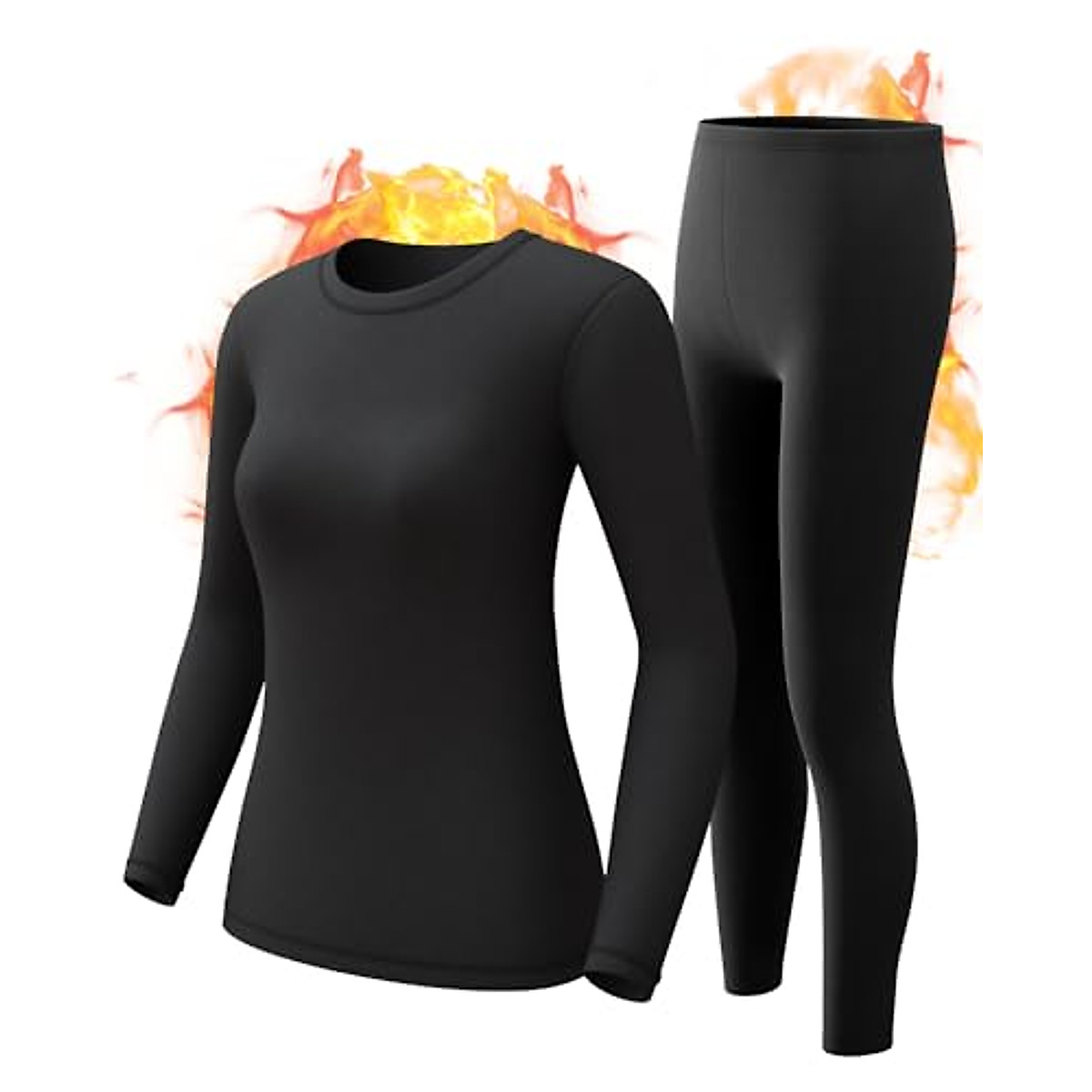 CL convallaira Women Thermal Underwear Base Layer Long Johns with Fleece Lined Set Winter Warm Top Bottom, Crewneck, X Large, Black