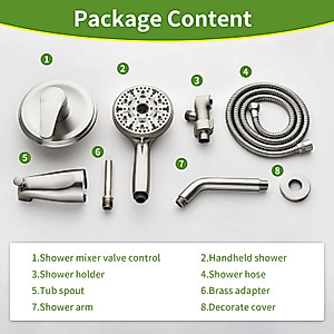 VIKASI Tub Shower Faucet Set with 10 Spray Handheld Shower Brushed Nickel Shower System with Tub Spout Single Handle 4.7 Inch Shower Handheld Shower Fixtures Tub and Shower Trim Kit