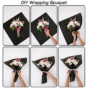 Flower Wrapping Paper Floral Wrap Sheets Florist Bouquet Supplies Waterproof wrapping paper includes ribbon （20 sheets) (black+Golden line)