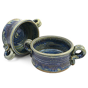 American Made Stoneware Bistro Bowl for Soup, Chili, Rice, or Pasta; Set of 2, 16-oz (French Blue)