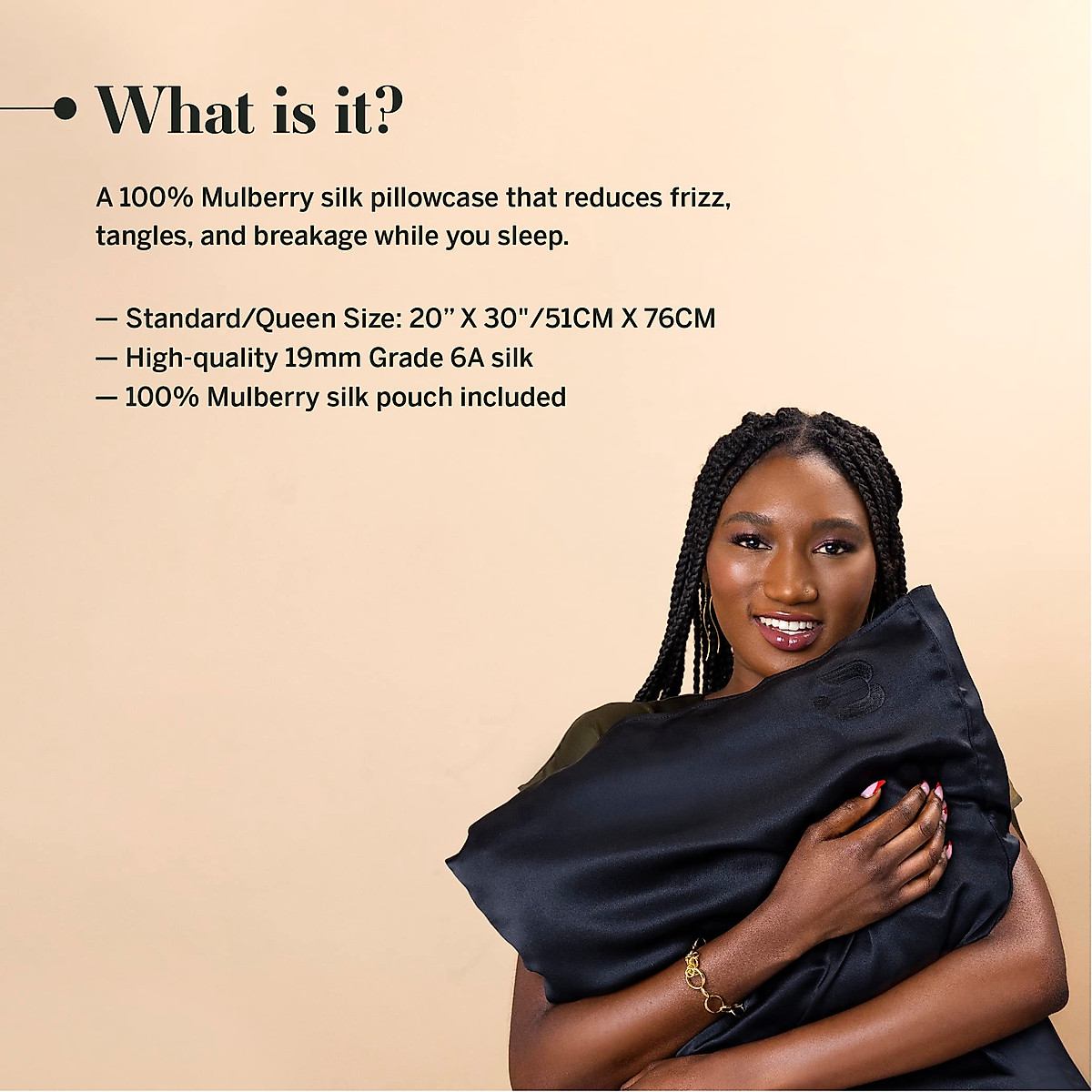 Inala Empowered Pillowcase - Pillowcase for Hair and Skin Health - 100% Mulberry Silk - Hypoallergenic Soft Breathable Pillow Case - Reduces Friction and Tangles - -19mm Better Grade 6A Silk