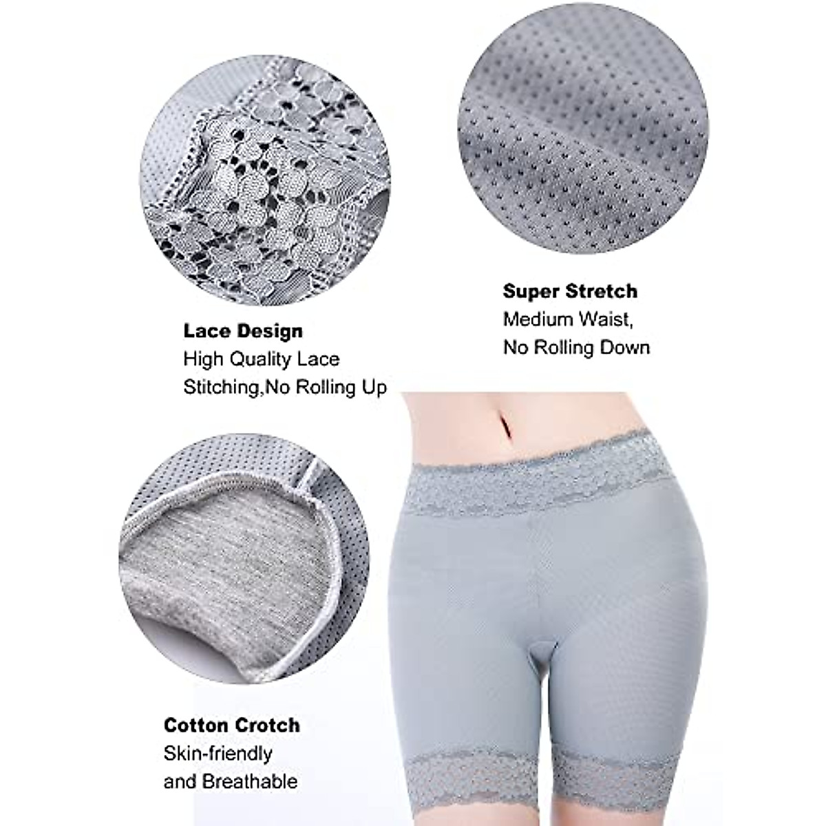 Lace Shorts Underwear Yoga Shorts Stretch Safety Leggings Undershorts for Women Girls (Black, Grey, White, Medium-Large)