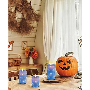 Upinmz Flameless Candle with String of Lights Battery Powered LED Candle Flashing Candle with Remote Control and Timer 3 Packs (Blue)