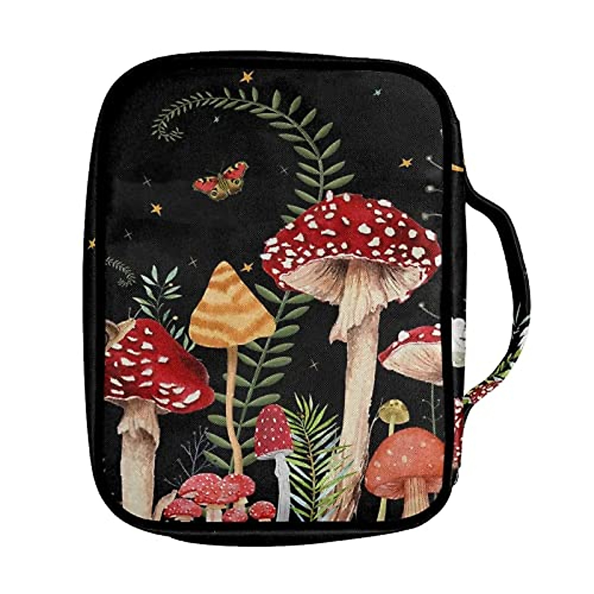 Mumeson Mushroom Print Bible Bag Bible Cover with Handle Zip Pockets Durable Bible Protect Case Bible Book Covers Carrying Case Holder Bible Accessories Tote Bag Pink Black