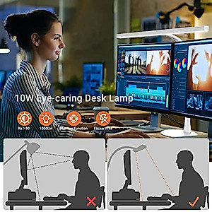 BZBRLZ LED Desk Lamp, Architect Clamp Desk Lamps for Home Office, Computer Desk Lamp with 3 Color Modes, and Stepless Dimming Sewing Lamp with Memory Function