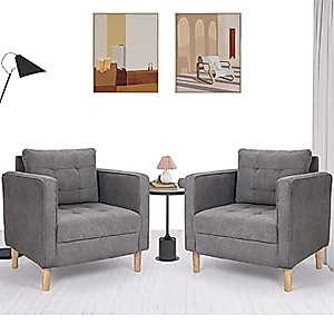 STHOUYN Small Accent Chairs Living Room Chairs Set of 2, Reading Chairs Bedroom Comfy Comfortable Chair, Mid Century Modern Club Chair, Tufted Single Sofa Office Living Room Furniture (2, Grey)