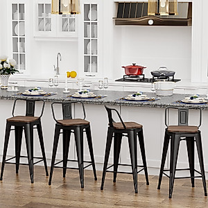 Changjie Furniture 30 Inch Swivel Bar Stools Set of 4 Counter Height Swivel Bar Stools with Backs Industrial Barstools for Kitchen (Swivel 30 inch,Matte Black Wooden)