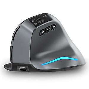 zelotes Wireless Vertical Mouse,Bluetooth Wireless Mouse with Display,Rechargeable,3200DPI,7 Buttons Ergonomic Mouse,Portable Mice for PC,Laptop,Pad