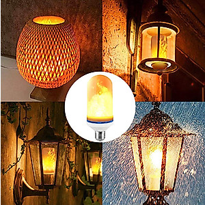 6W E26 LED Flame Effect Light Bulb - 4 Modes Fire Flickering Bulbs for Christmas Decoration Atmosphere Lighting (2 Pack)