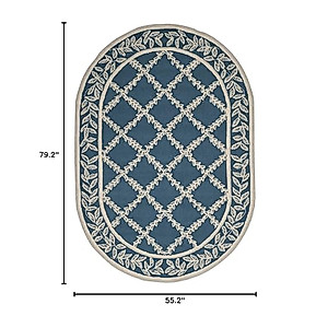 SAFAVIEH Chelsea Collection Area Rug - 4'6" x 6'6" Oval, Navy & Creme, Hand-Hooked French Country Wool, Ideal for High Traffic Areas in Living Room, Bedroom (HK230N)