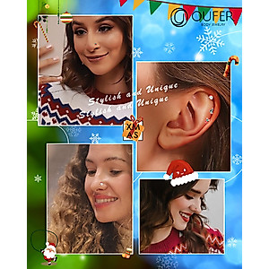 OUFER 20G Nose Studs, Christmas Elements L-Shaped Nose Piercing Jewelry, 316L Stainless Steel Nose Ring Stud, Nostril Piercing Jewelry for Women And Men