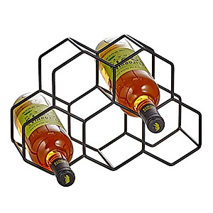 mDesign Metal Honeycomb Tiered Wine Rack - Minimalist Bottle Holder for Kitchen Countertop, Pantry, or Refrigerator Space - Wine, Beer, Pop/Soda, Water Bottles, and Juice, Holds 5 Bottles, Matte Black