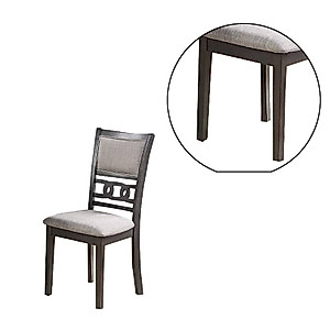 Benjara Fabric Upholstered Dining Chair with Knot Cut Out Back, Set of 2, Gray